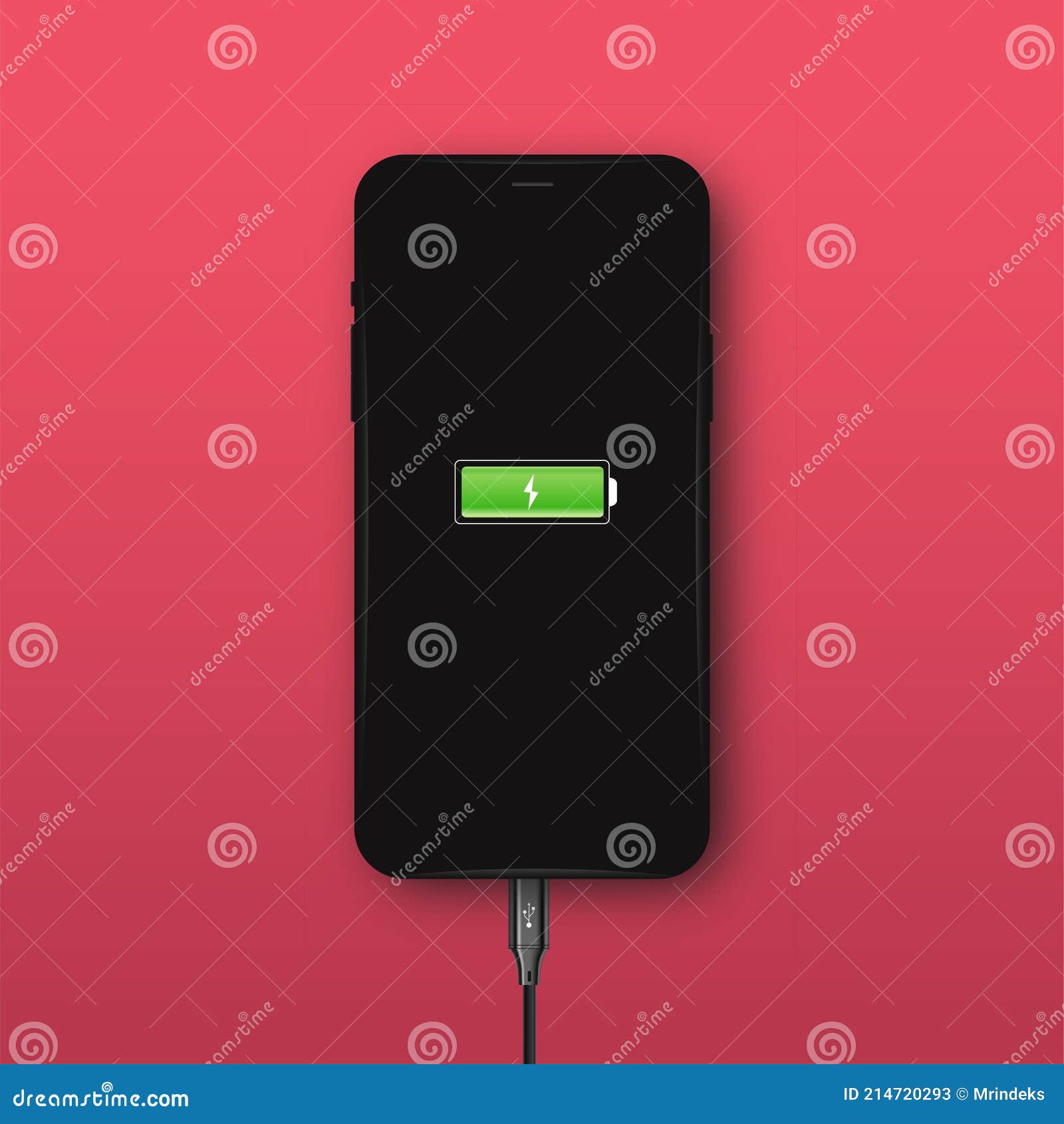 Realistic Smartphone Layout Design with Charging Wire. There is a ...