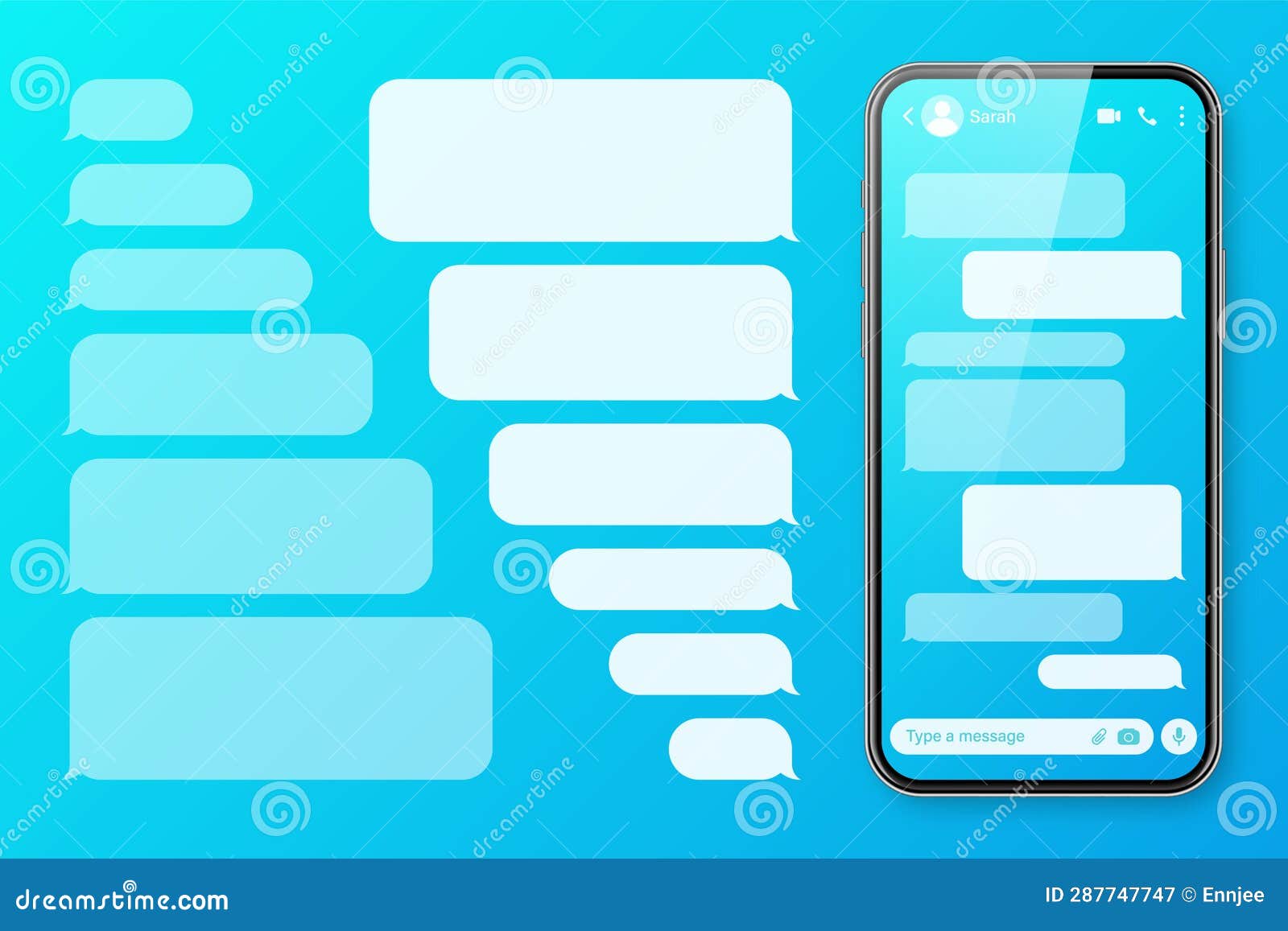 Realistic Smartphone with Messaging App on Colorful Blue Background ...