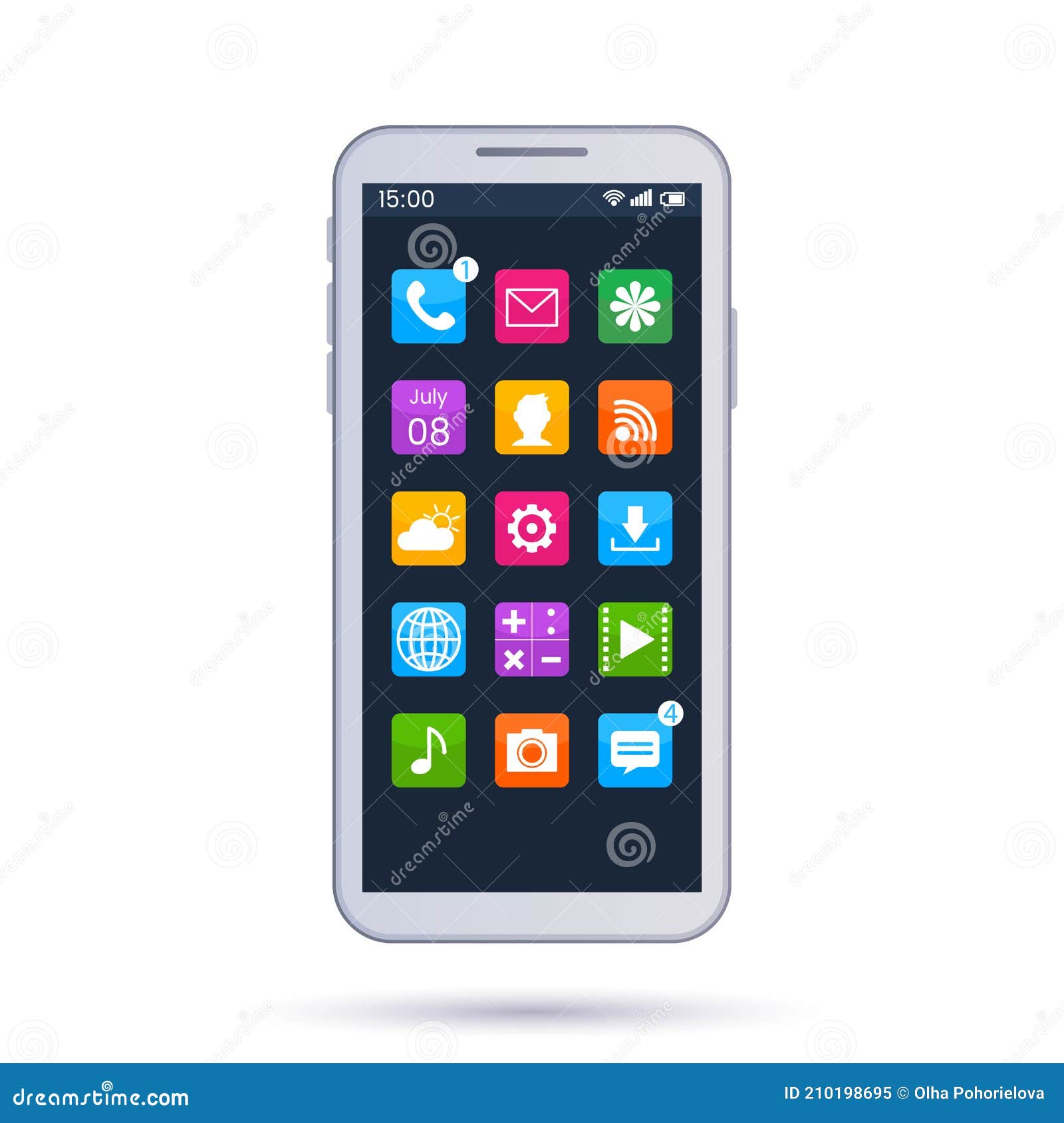 Realistic Smartphone Screen Page Layout with Different Buttons. Stock ...