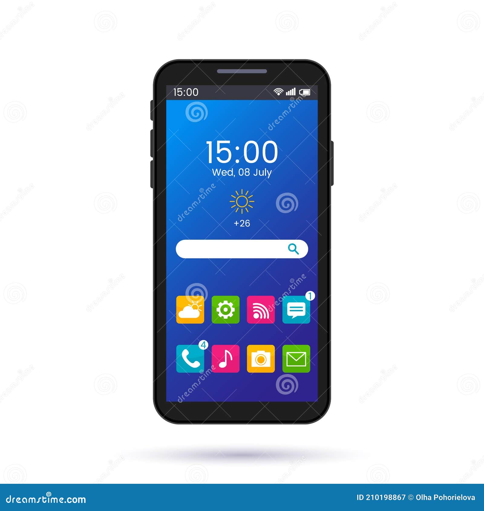 Realistic Smartphone Screen Page Layout with Different Buttons. Stock ...