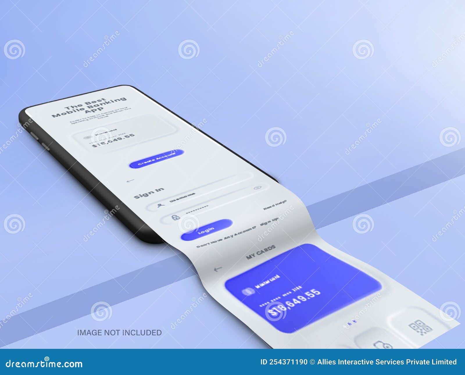Realistic Smartphone with Scrolling Screen of Banking App on Blue Stock ...