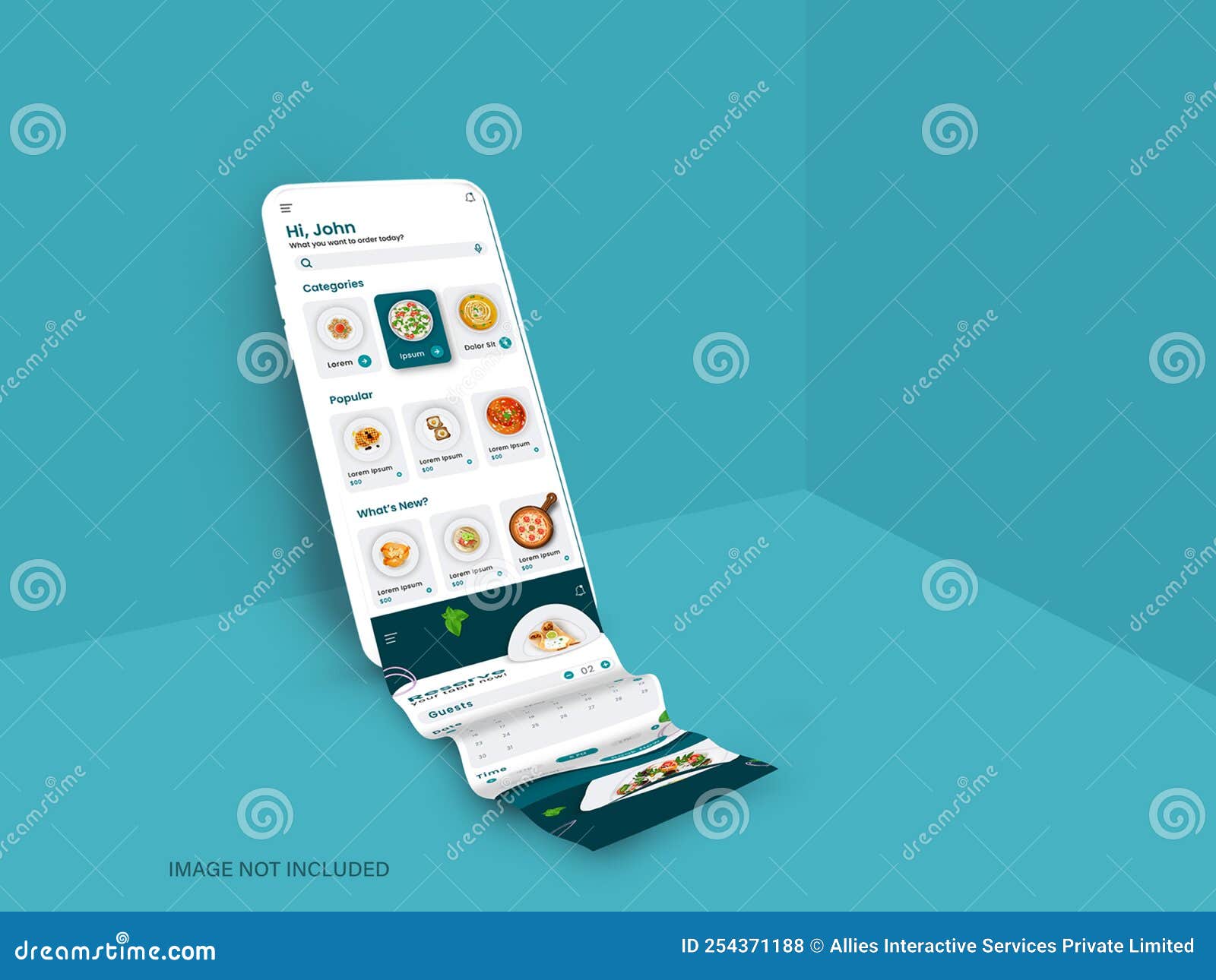Realistic Smartphone with Scrolling Screen of Foodie App on Blue Stock ...