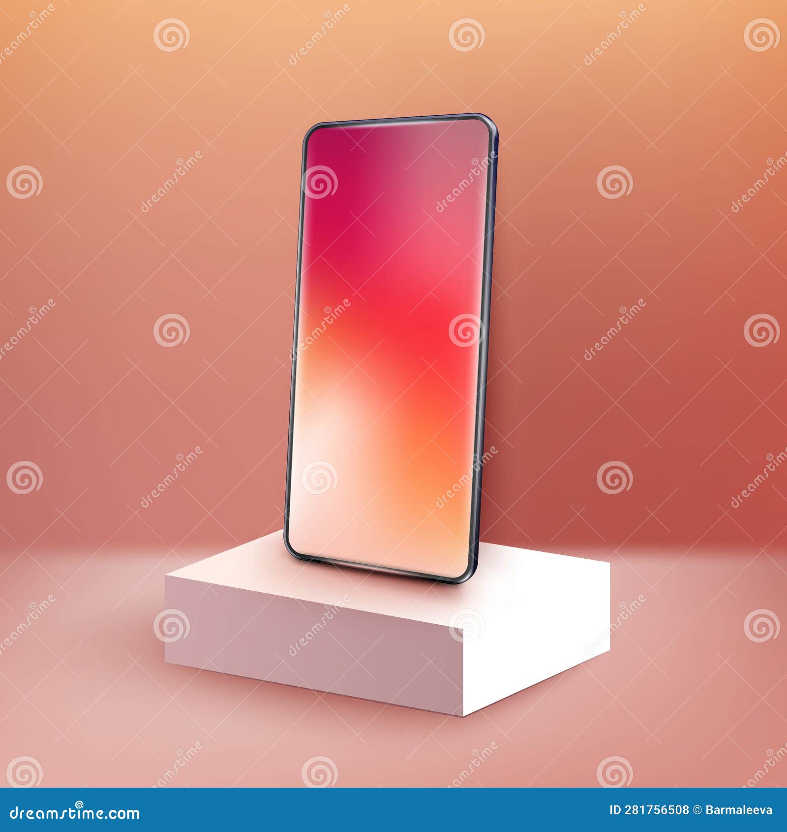 Realistic Smartphone on Square Podium. 3d Mobile Phone with Gradient ...