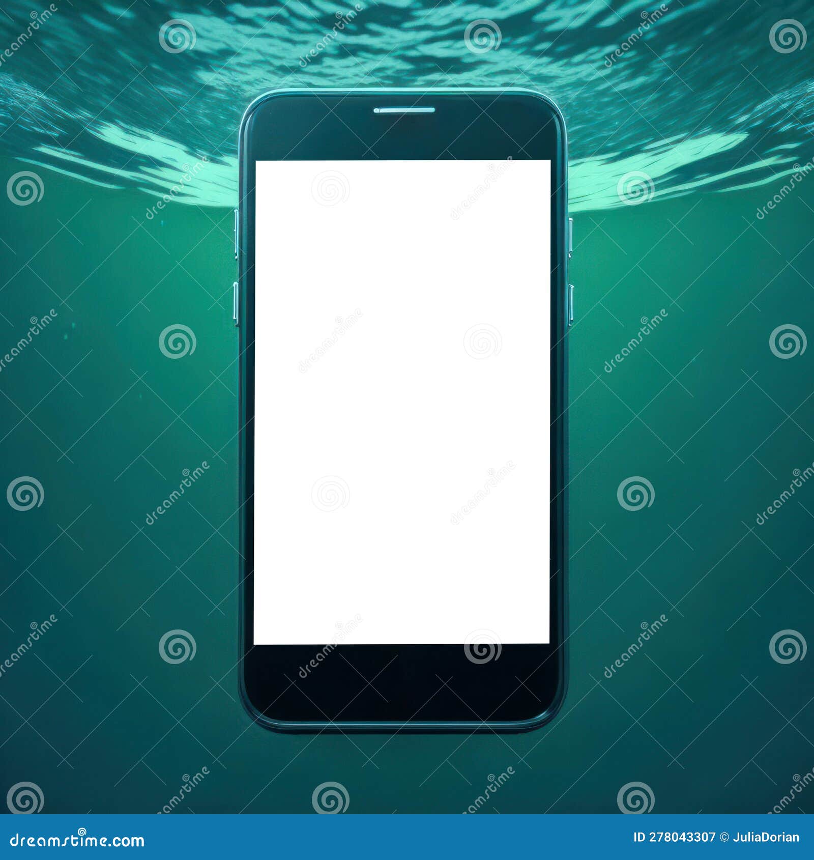 Realistic Smartphone Under Water in Ocean Blank Screen Mockup on Blue ...