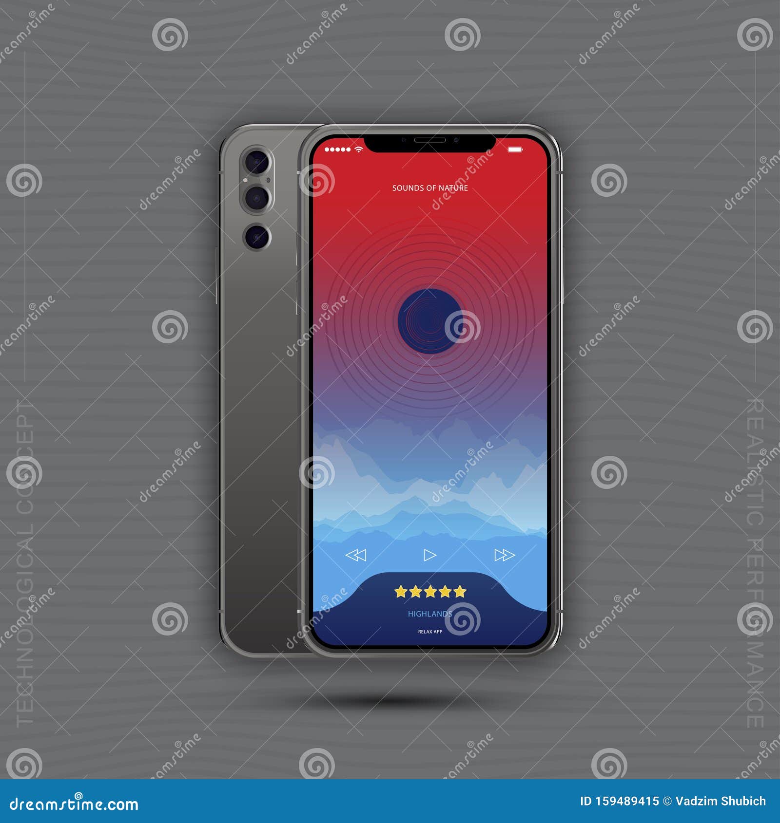 Realistic Smartphones with Mobile Music Application. Front Side with ...