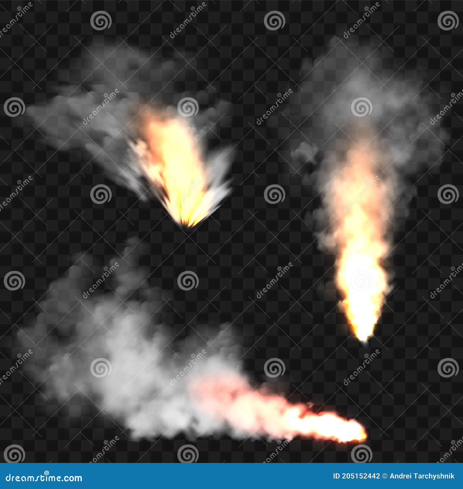 Realistic Smoke Clouds and Fire. Flame Blast, Explosion. Stream of ...