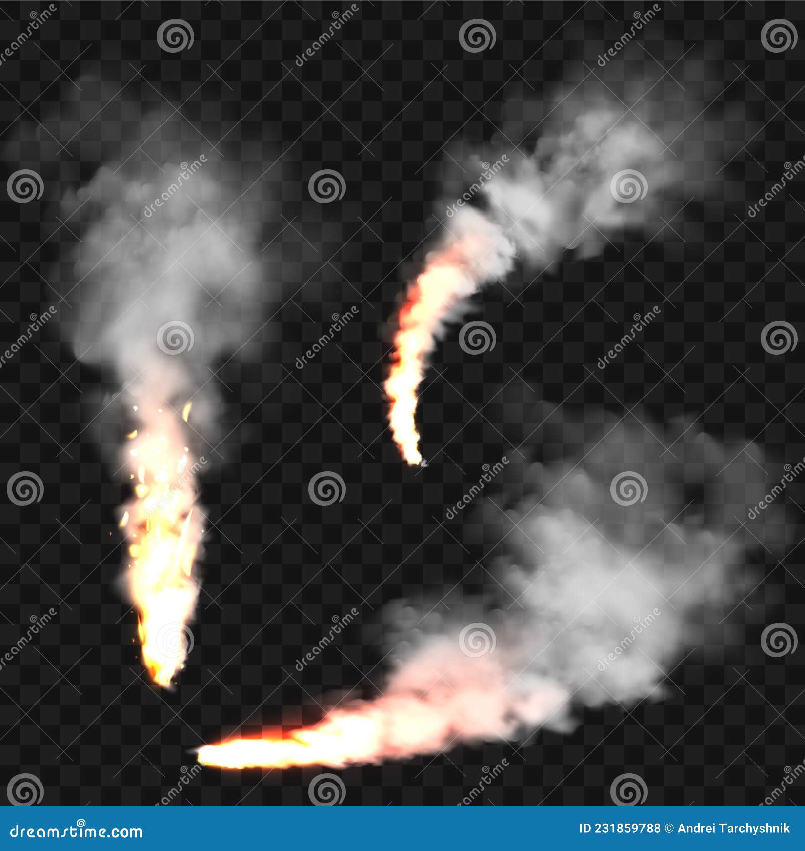 Realistic Smoke Clouds and Fire. Flame Blast, Explosion. Stream of ...