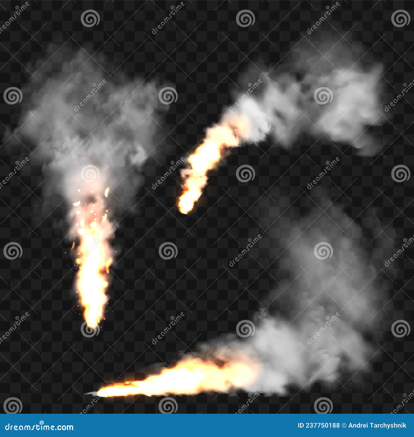 Realistic Smoke Clouds and Fire. Flame Blast, Explosion. Stream of ...