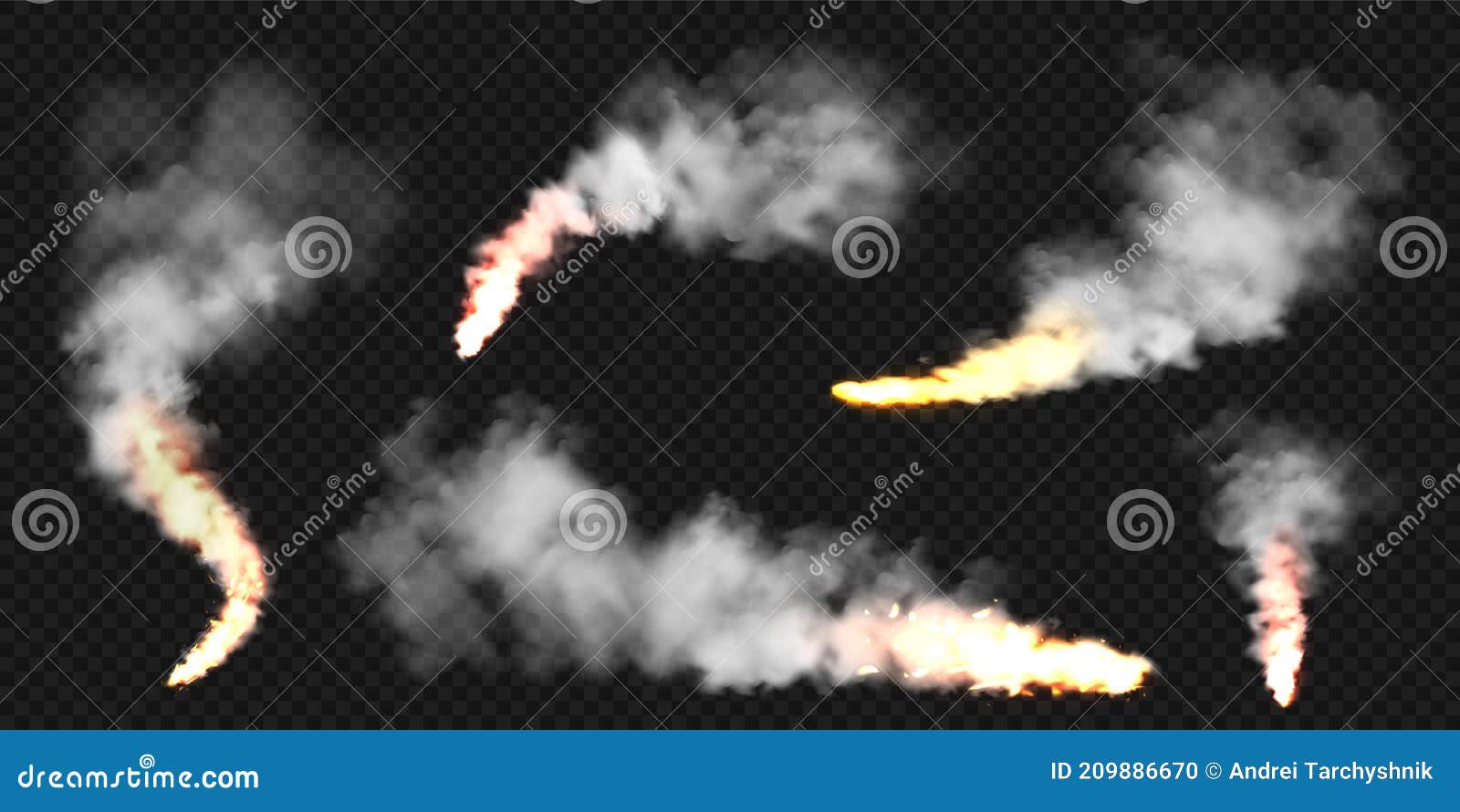 Realistic Smoke Clouds and Fire. Flame Blast, Explosion. Stream of ...