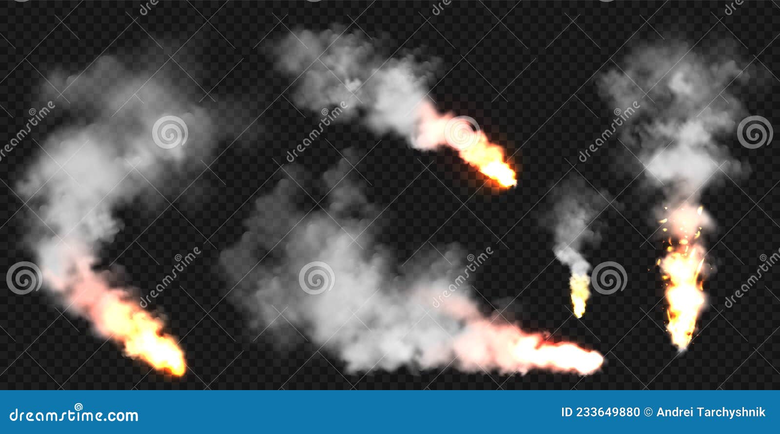 Realistic Smoke Clouds and Fire. Flame Blast, Explosion. Stream of ...