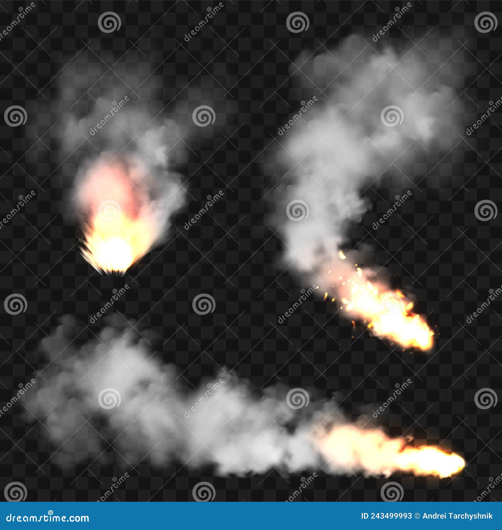 Realistic Smoke Clouds and Fire. Flame Blast, Explosion. Stream of ...