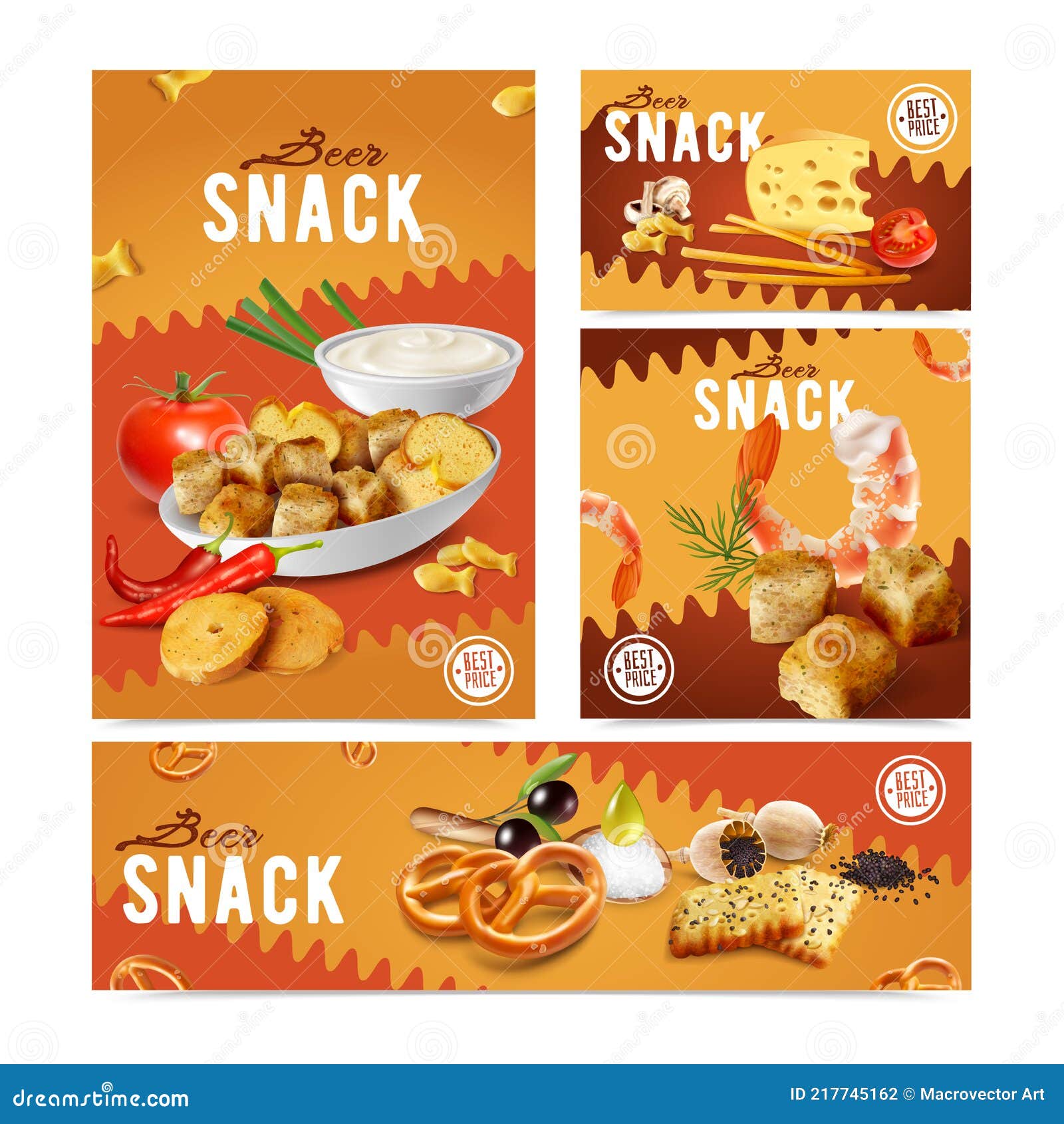 Realistic Snacks Banners Set Stock Vector - Illustration of junk ...