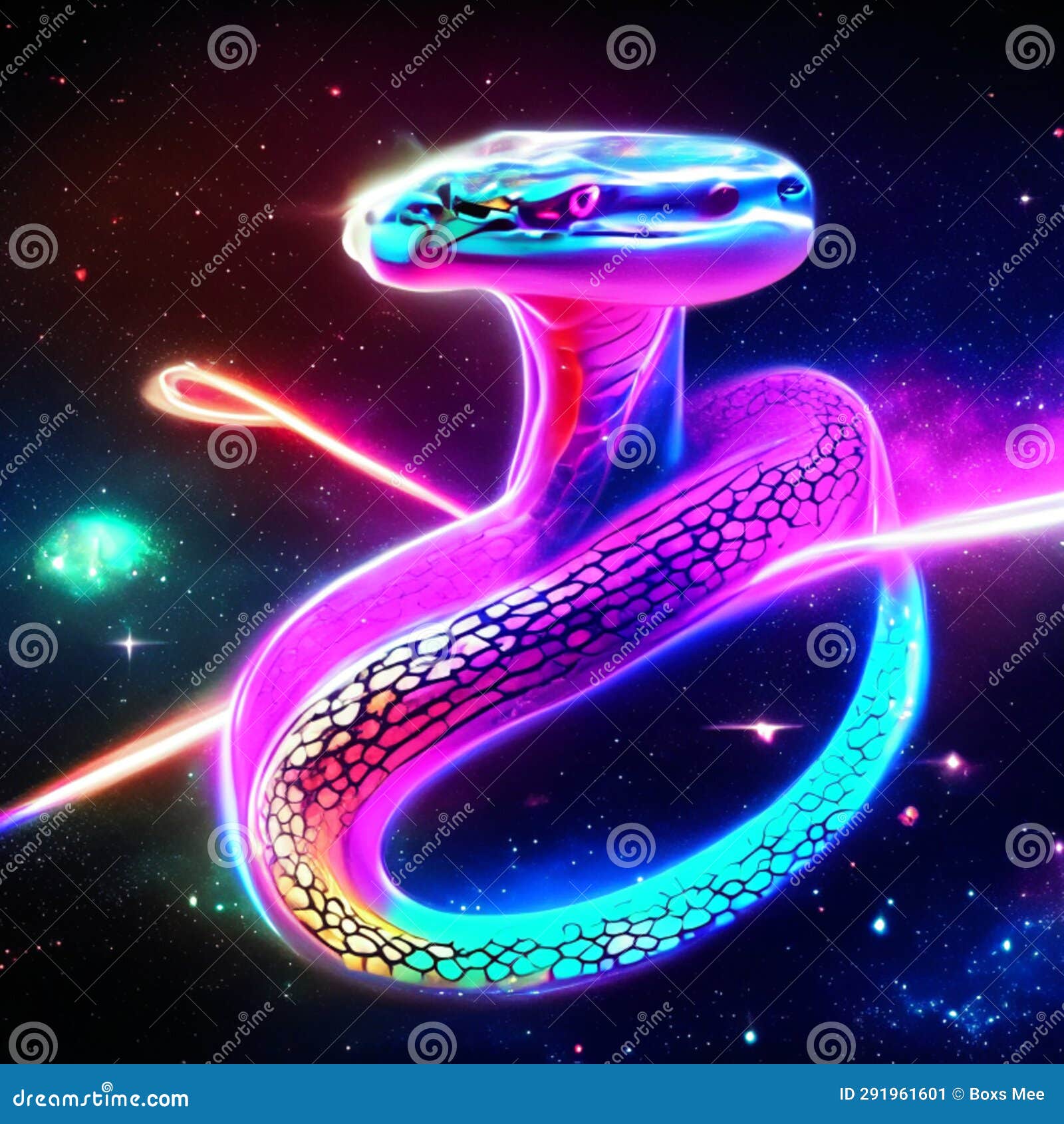 Realistic Snake in Neon Light. 3d Rendering, 3d Illustration Stock ...