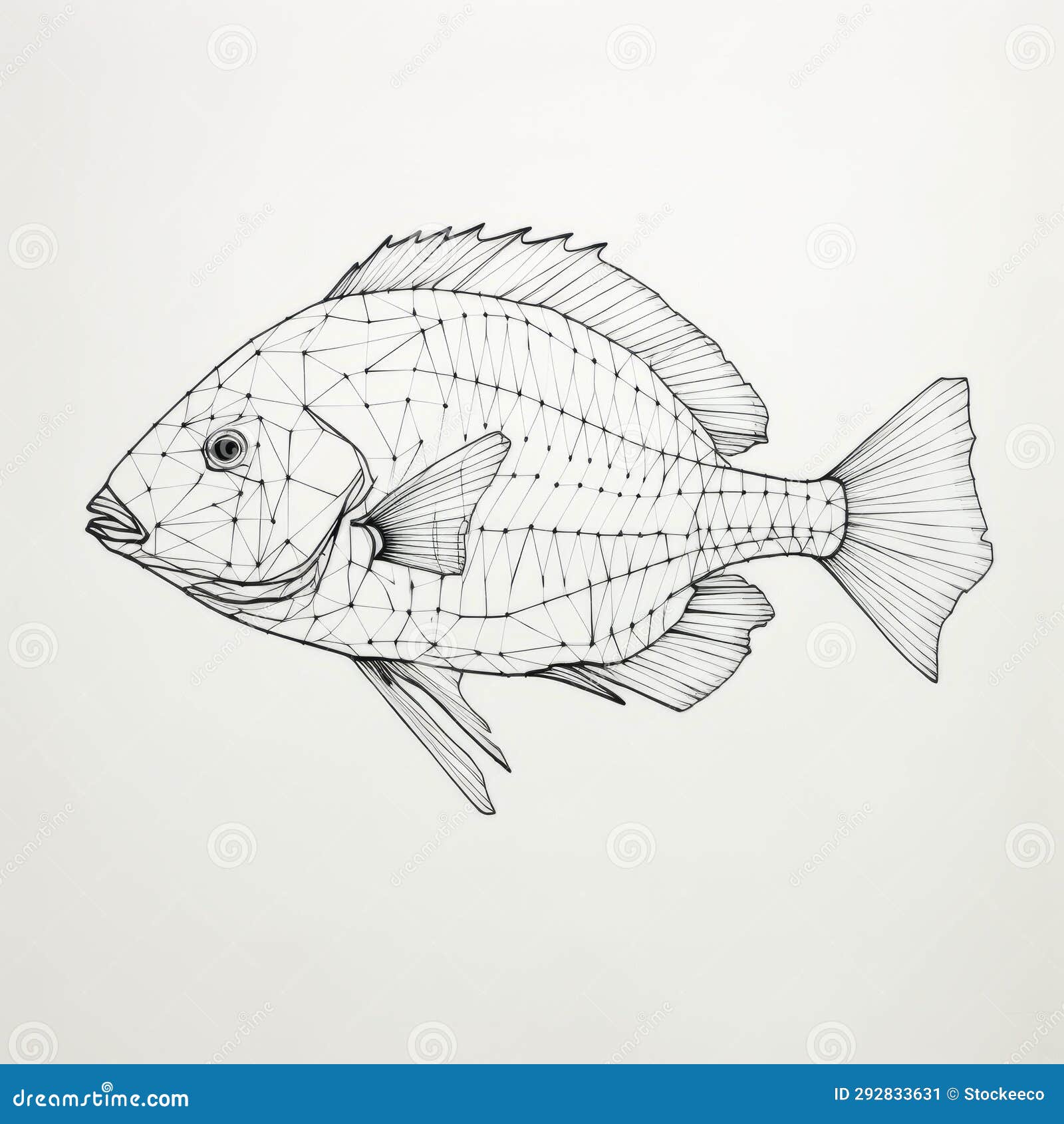 Geometric Precision: Lifelike Black Line Drawing of a Fish Stock ...
