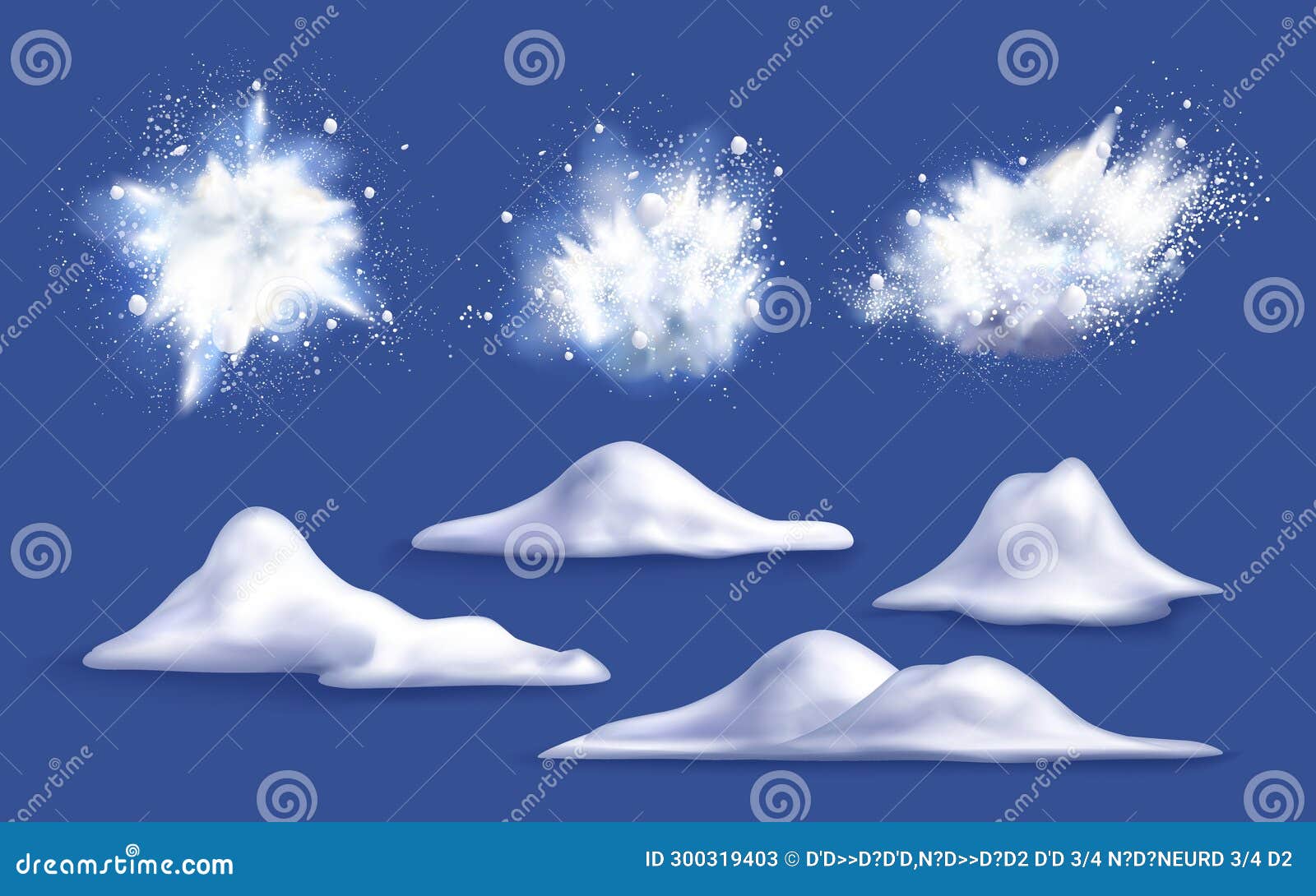 Realistic Snowy Clouds Set Isolated on Blue Background. Vector ...