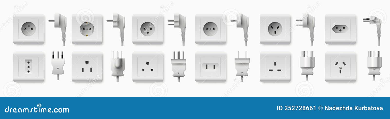 Realistic Socket And Plug. Electricity Chargers And Adapters. 3D ...