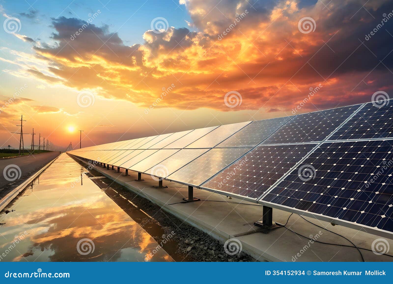 Realistic Solar Panels with a Reflective Surface Under a Dramatic ...