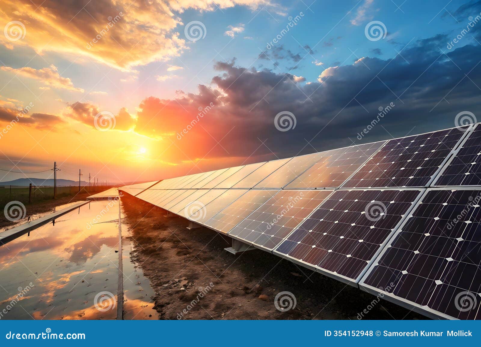 Realistic Solar Panels with a Reflective Surface Under a Dramatic ...