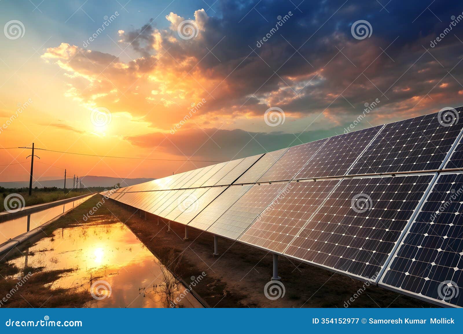 Realistic Solar Panels with a Reflective Surface Under a Dramatic ...