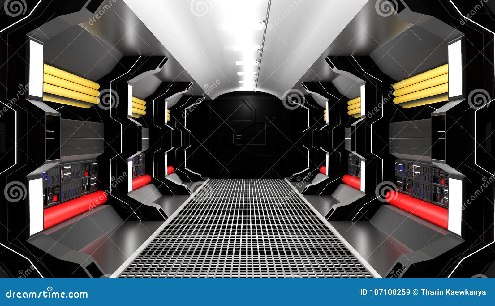 Realistic Spaceship Sci-fi Corridor Black Stock Illustration ...