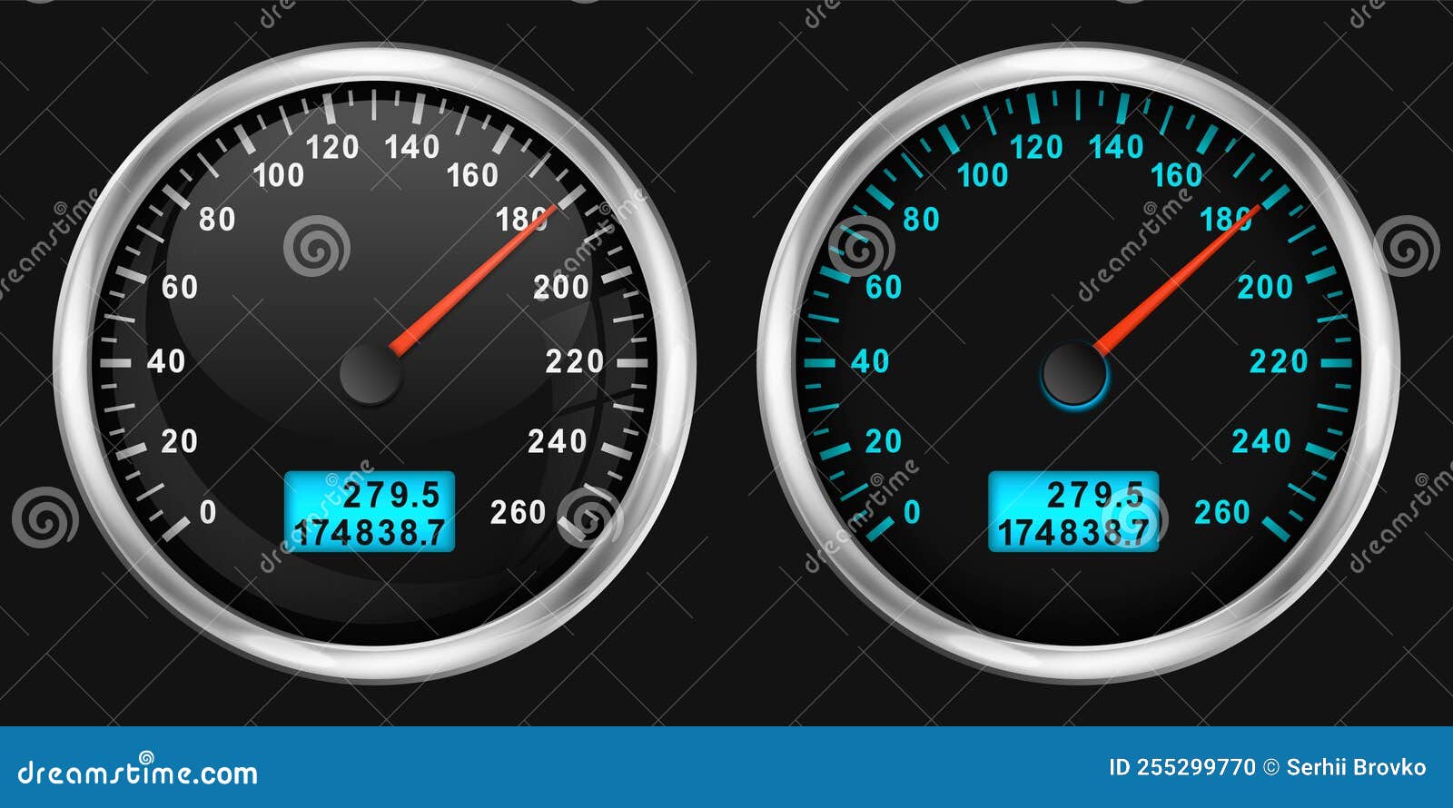 Realistic Speedometer. Realistic Glossy Rounded Buttons with ...