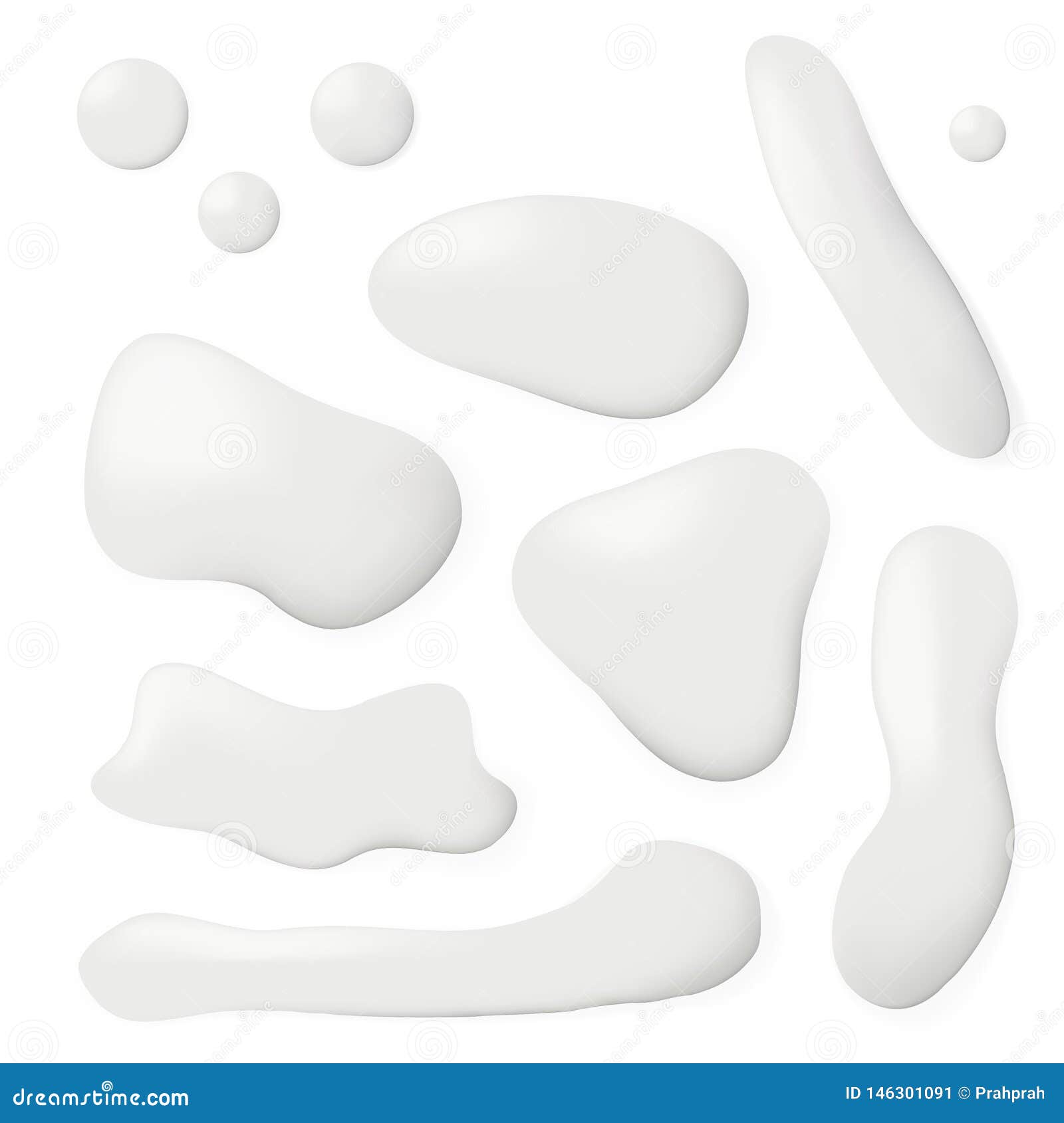 Realistic Spilled Milk Puddle Drips Set on White Stock Illustration ...