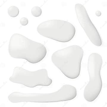 Realistic Spilled Milk Puddle Drips Set on White Stock Illustration ...