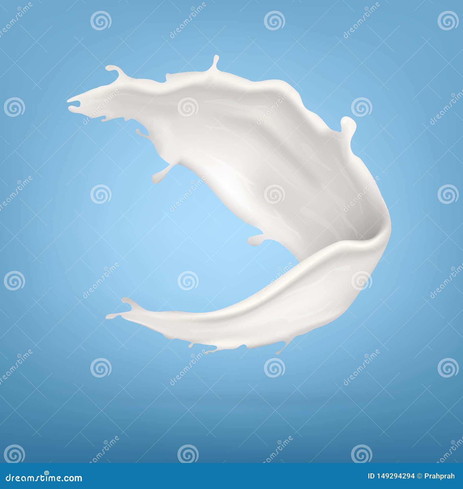 Realistic Splash of White Milk on Blue Background Stock Illustration ...