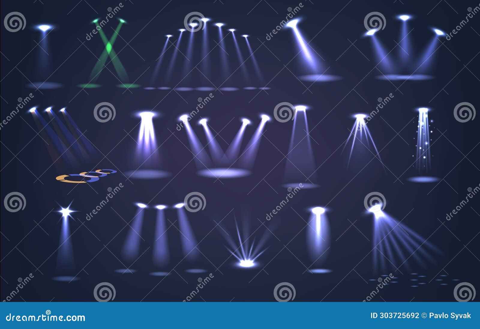 Realistic Spotlights Vector Set, Focused Sources of Light Used To ...