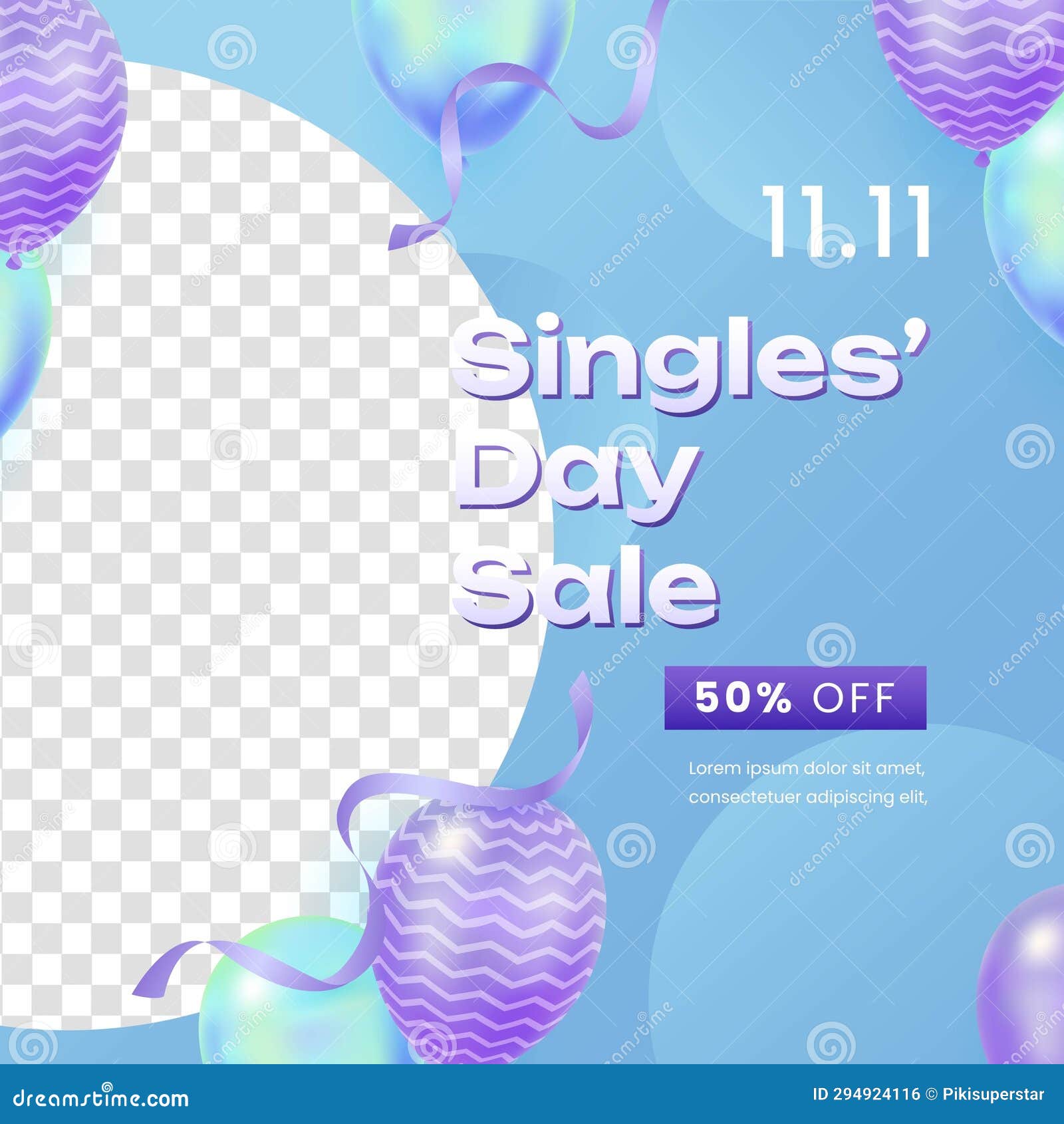 Realistic Square Banner Template 11 11 Singles Day Sales Design Vector ...