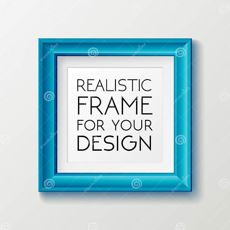 Realistic Square Blue Frame Template, Frame on the Wall Mockup with ...