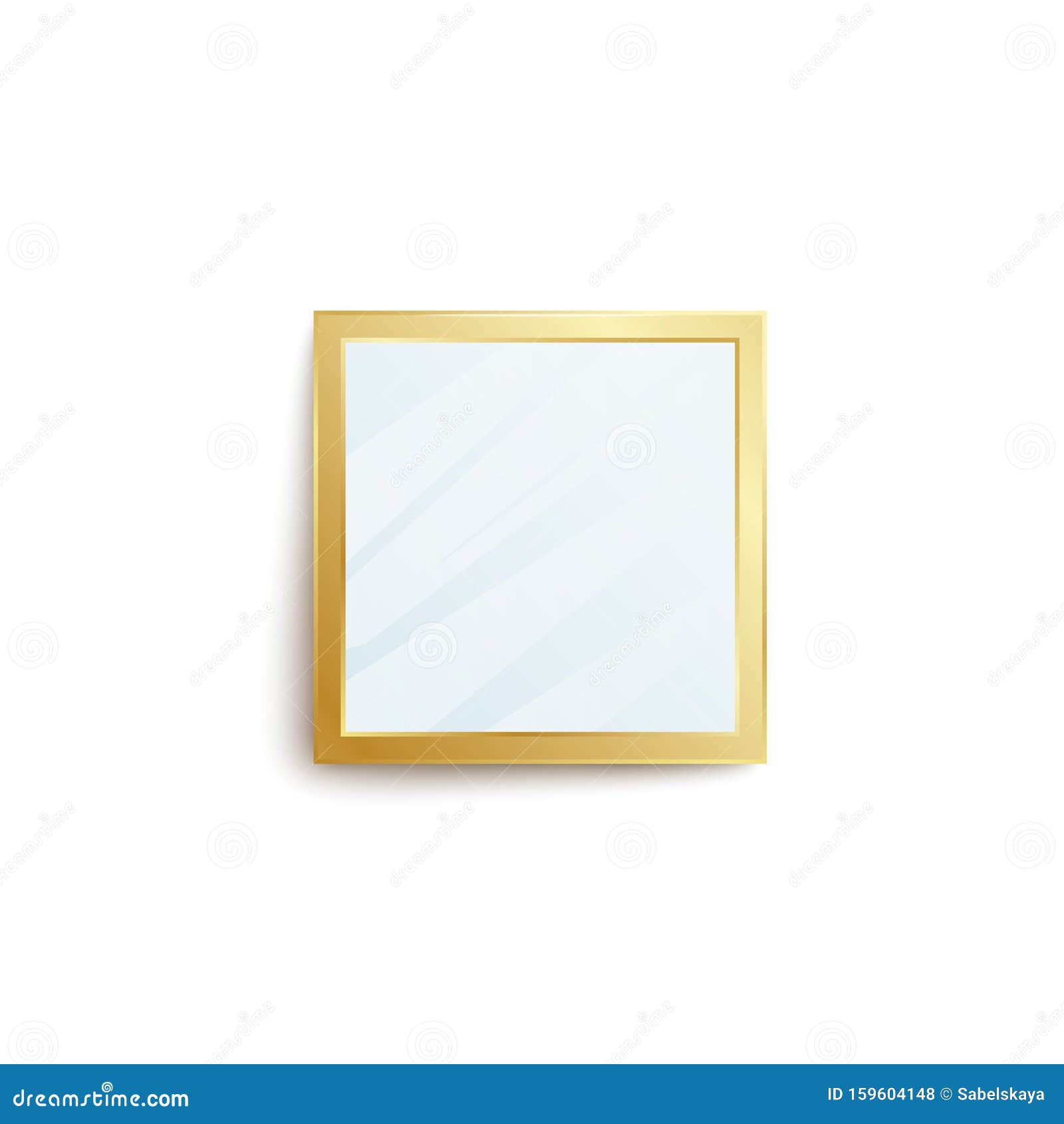 Realistic Square Mirror with Golden Frame and Blank Reflection Surface ...