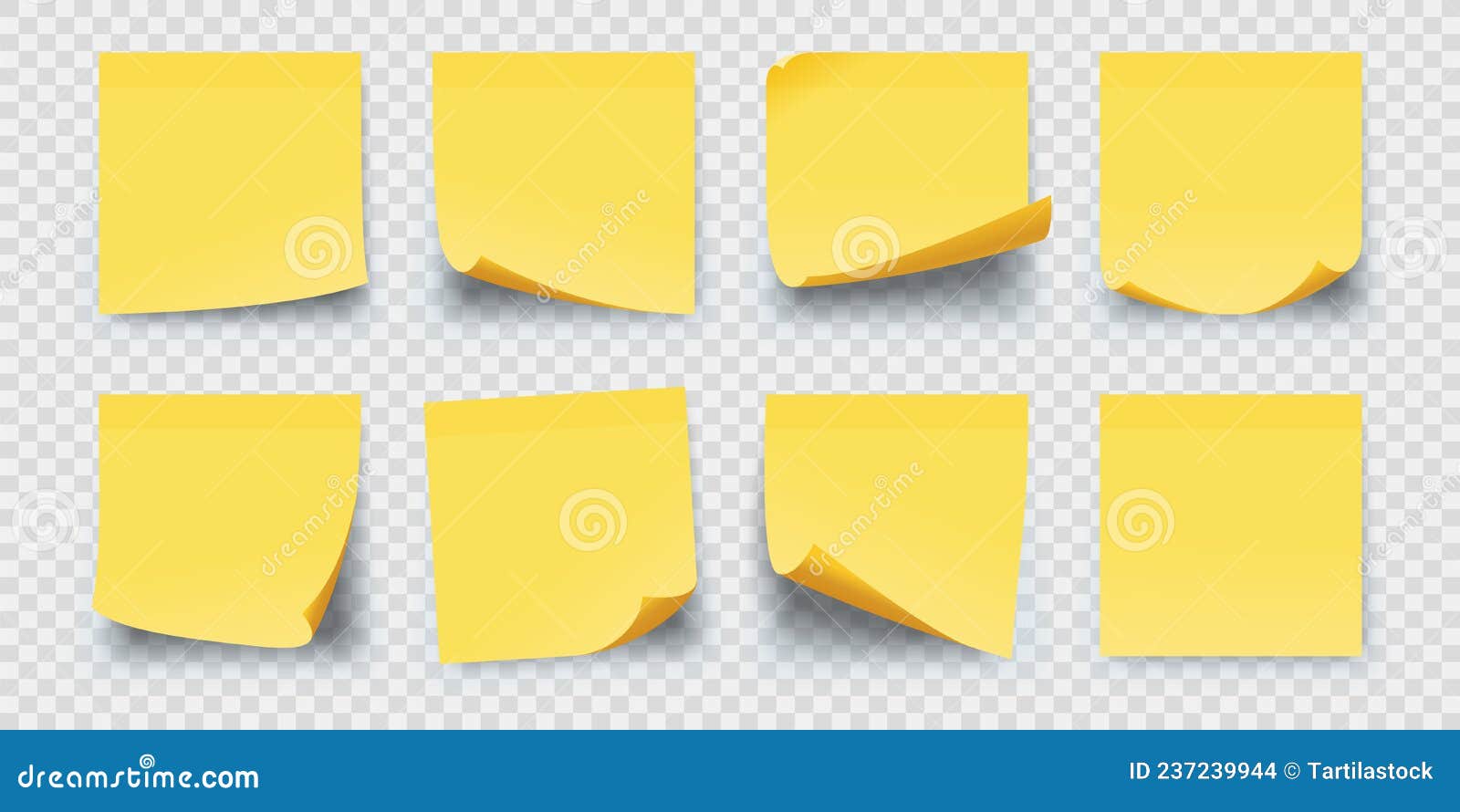 Realistic Square Yellow Paper Sticky Memo Notes. Office Reminder ...