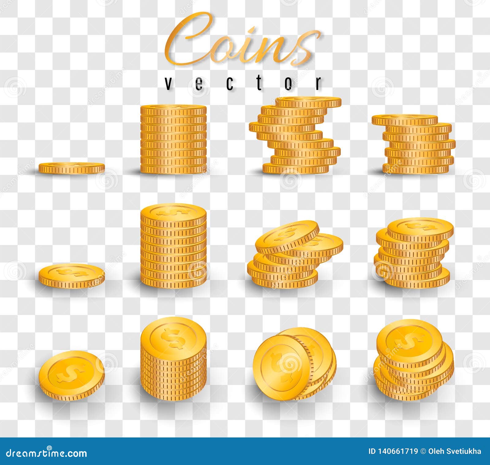 Realistic Stack Of Gold Coins Isolated On Transparent Background. Pile ...