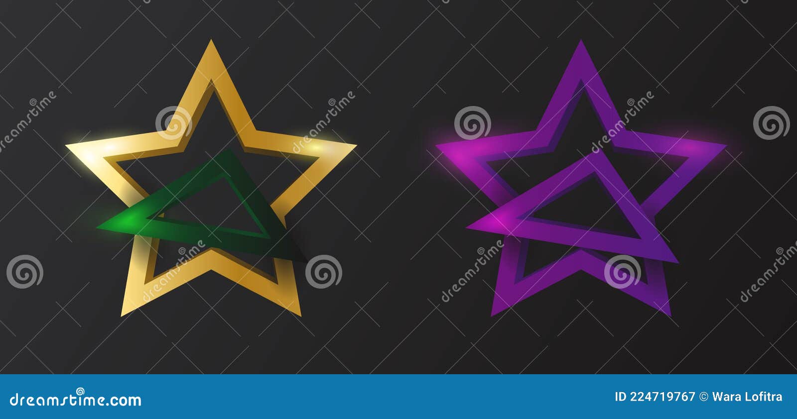 Realistic Stars Gold and Emerald Shiny Vector Illustration Stock ...