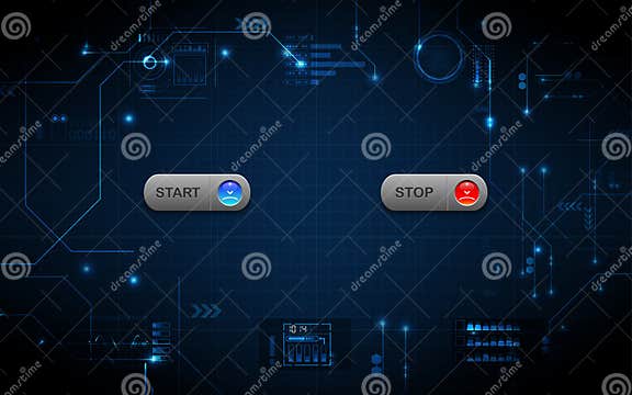 Realistic Start and Stop Button on Blue Abstract Technology Background ...