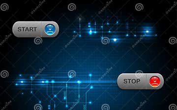Realistic Start and Stop Button on Blue Abstract Technology Stock ...