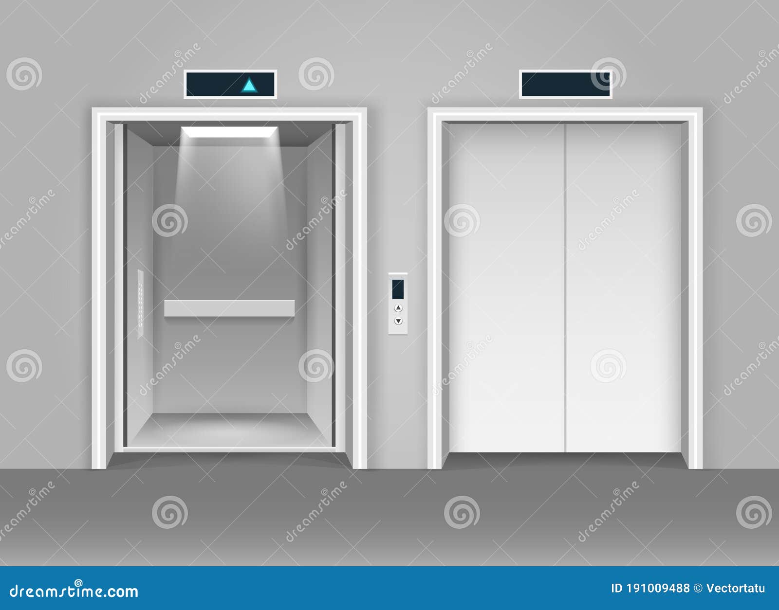 Realistic Elevators. Closed Open And Half Closed Metallic Cabin Doors Of Passenger And Cargo ...