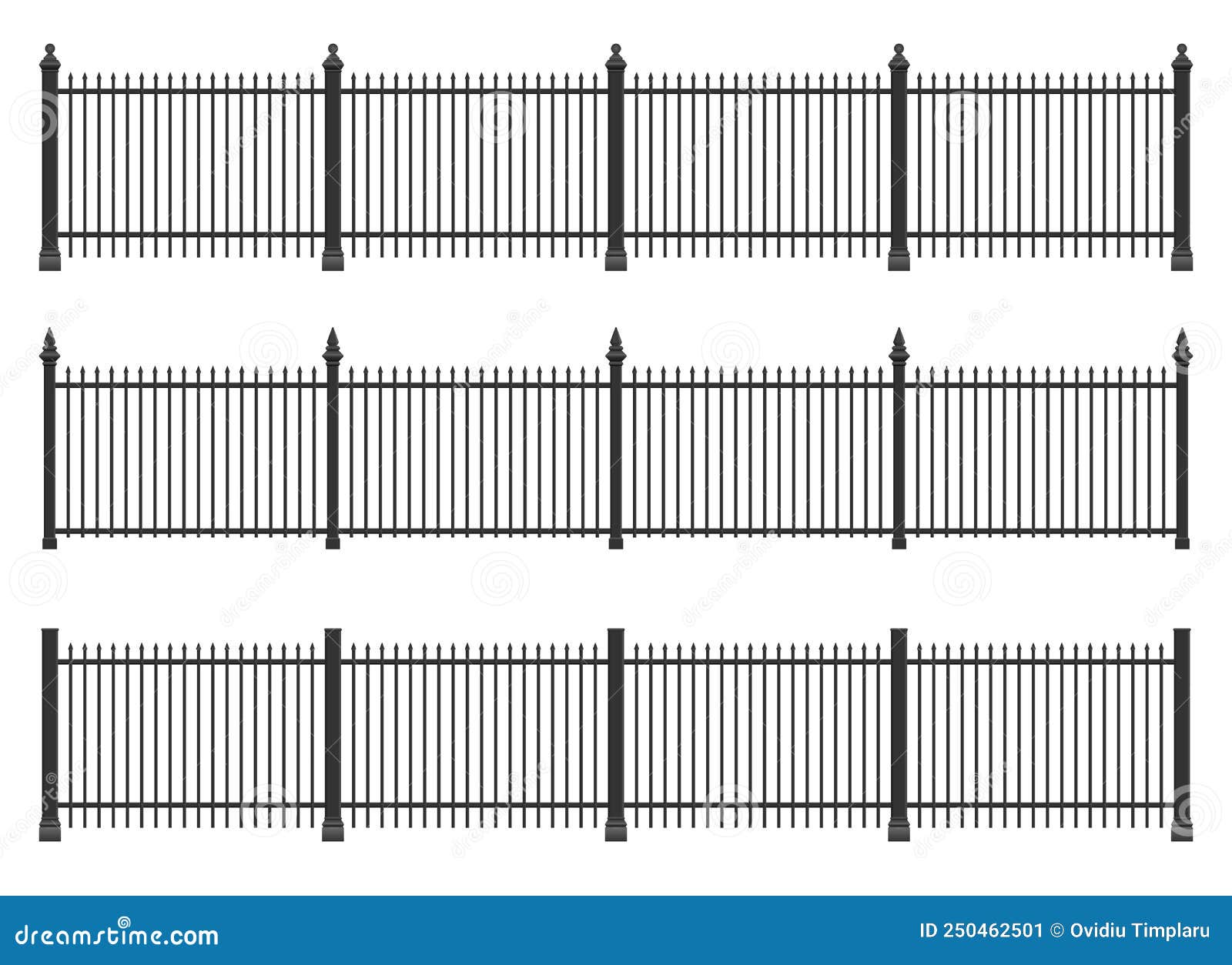 Realistic Steel Fence Set Vector Illustration Isolated on White Stock ...