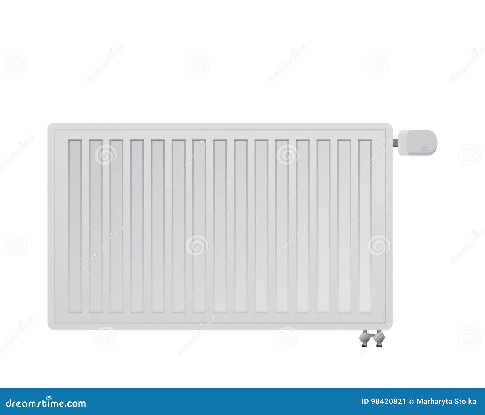 Realistic Steel Panel Radiator. Handle a Thermal Head. Bottom Right ...