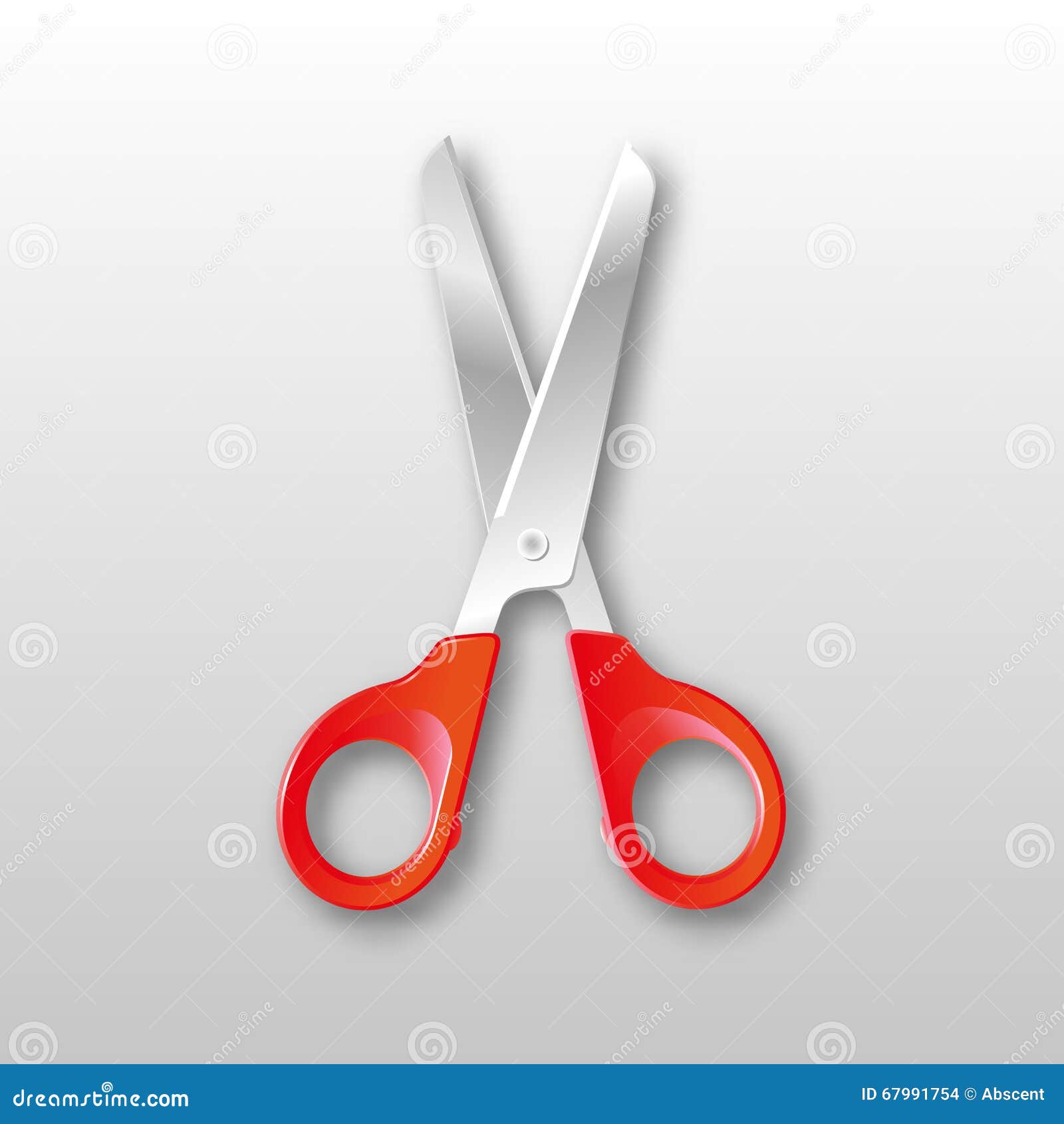 Realistic Steel Silver Scissors Red Plastic Handles with Shadow ...