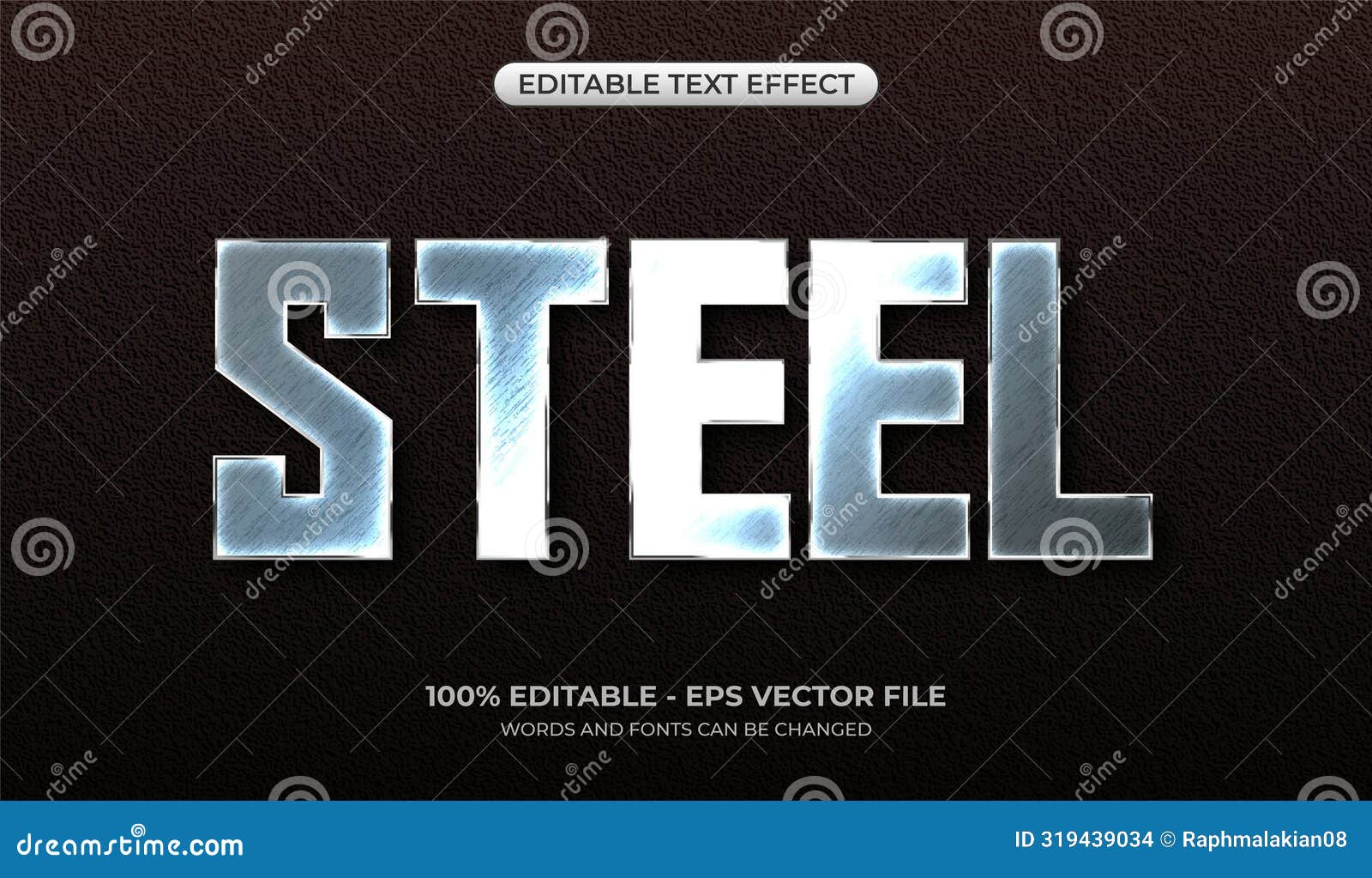 Realistic Steel Text Effect. Editable Metallic Text Effect Stock ...