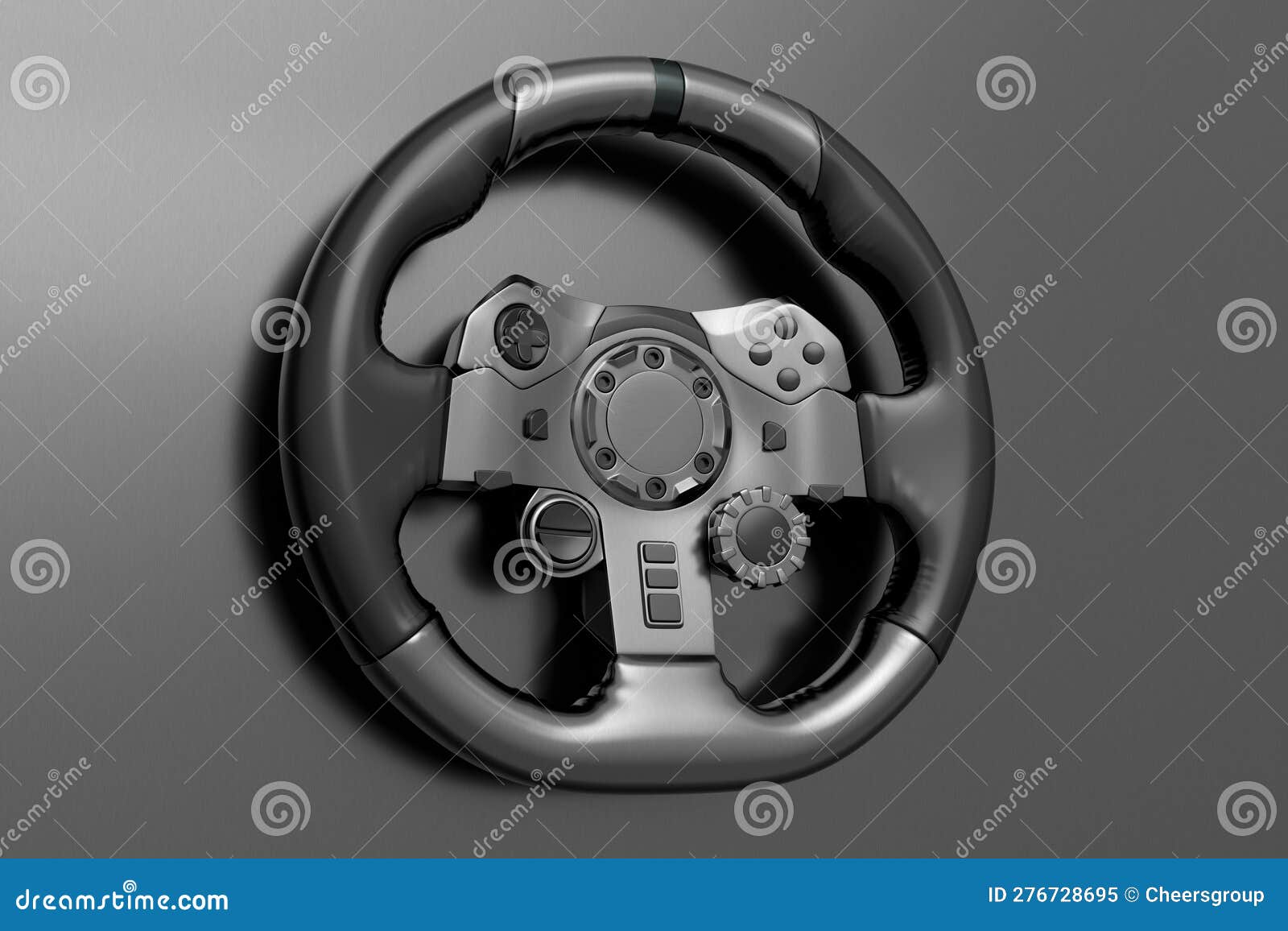 Realistic Steering Wheel with Metallic Chrome Texture on Dark ...
