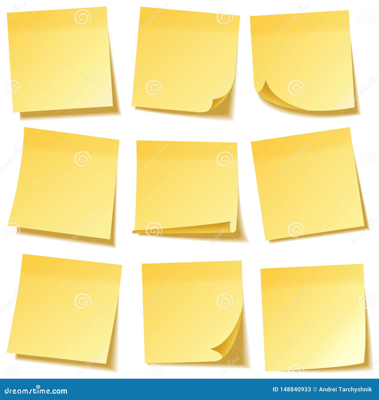 Realistic Sticky Note with Shadow. Yellow Paper Set. Message on ...