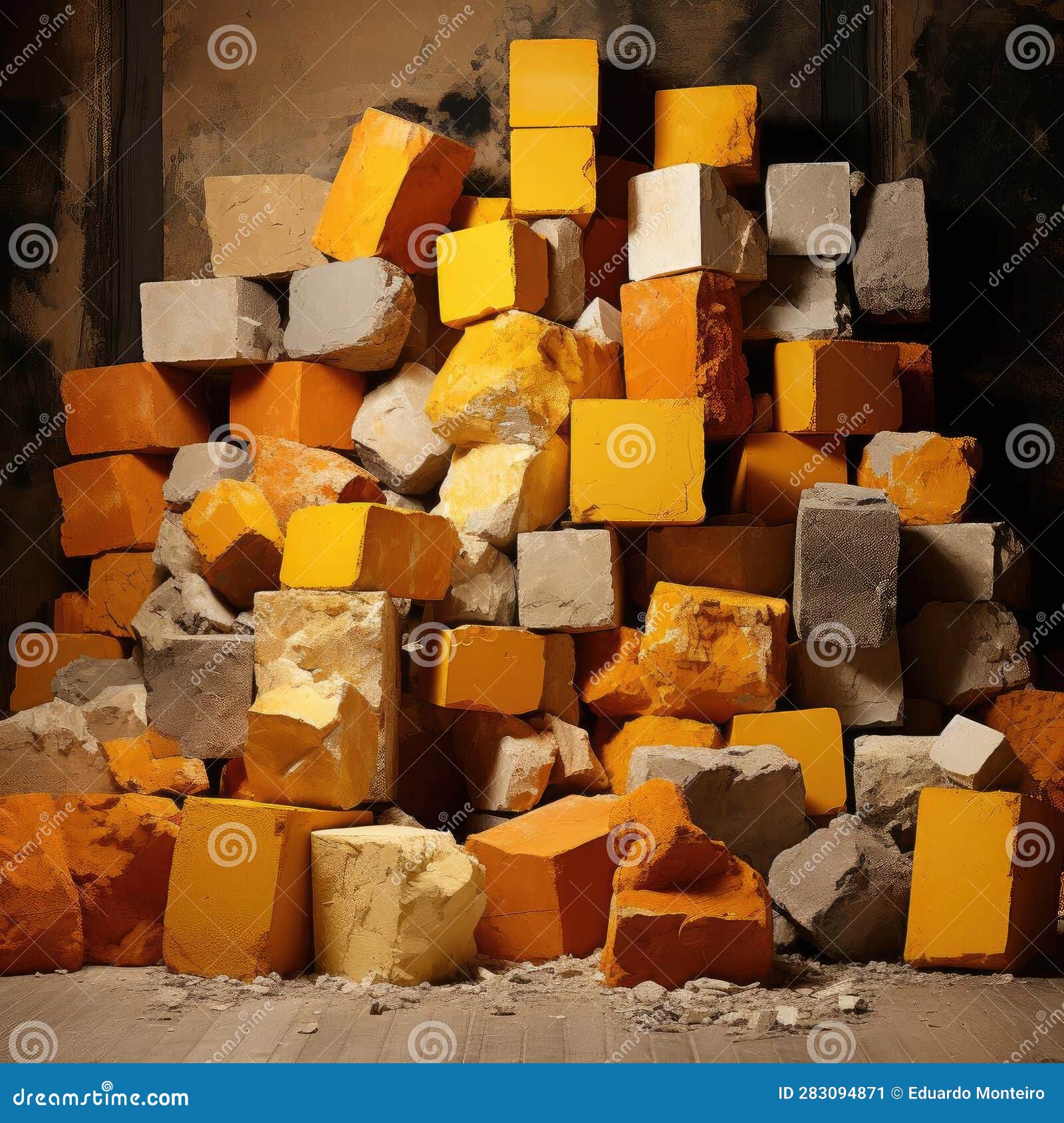 Realistic Still Lifes of Yellow, Brown, and Orange Blocks with Dramatic ...