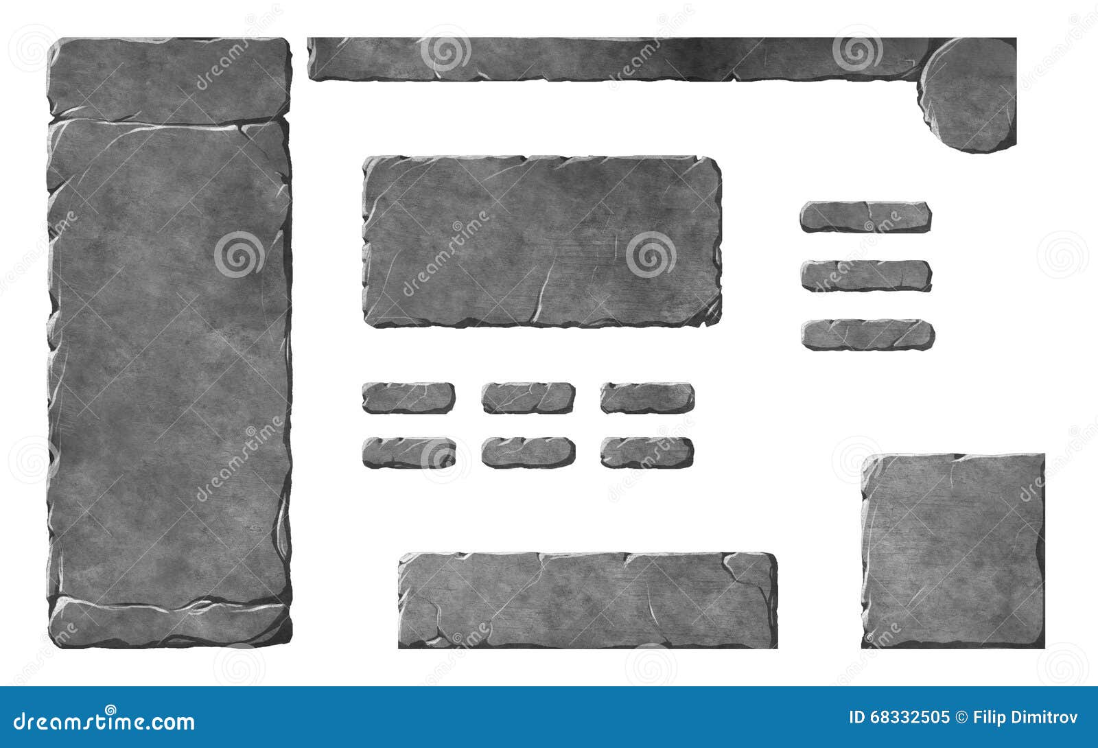 Realistic Stone Buttons and Interface Elements Stock Illustration ...