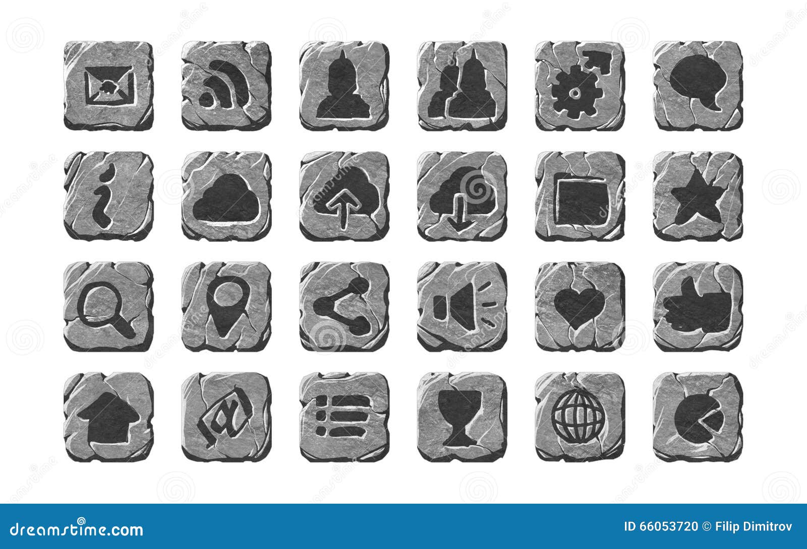 Realistic Stone Icons and Buttons. Stock Illustration - Illustration of ...
