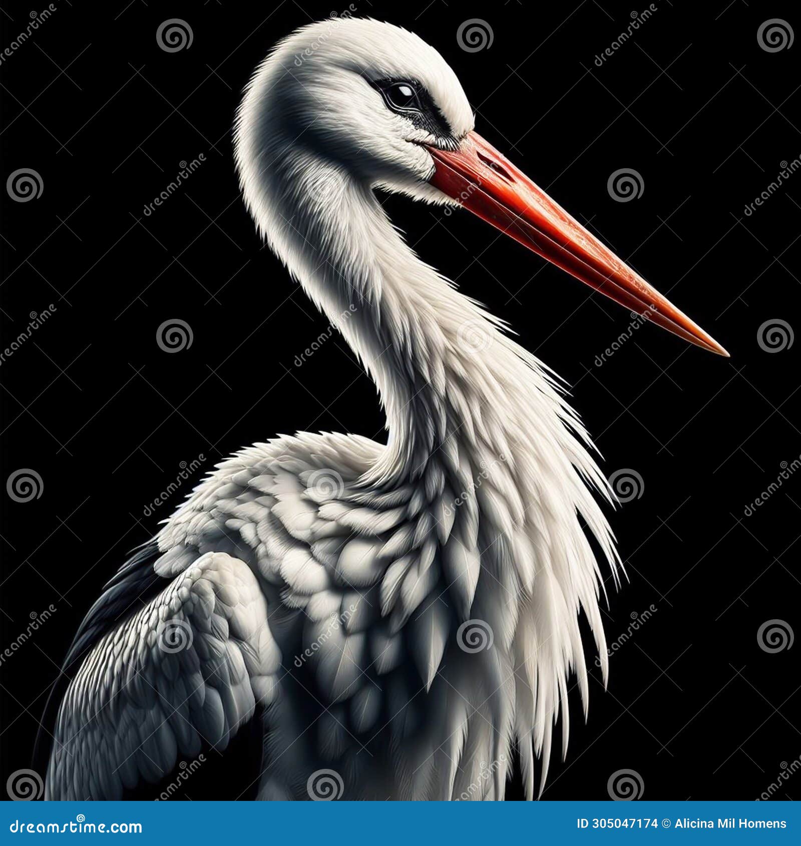 Realistic Stork Isolated On Black Background. Wild Life. AI Generated ...