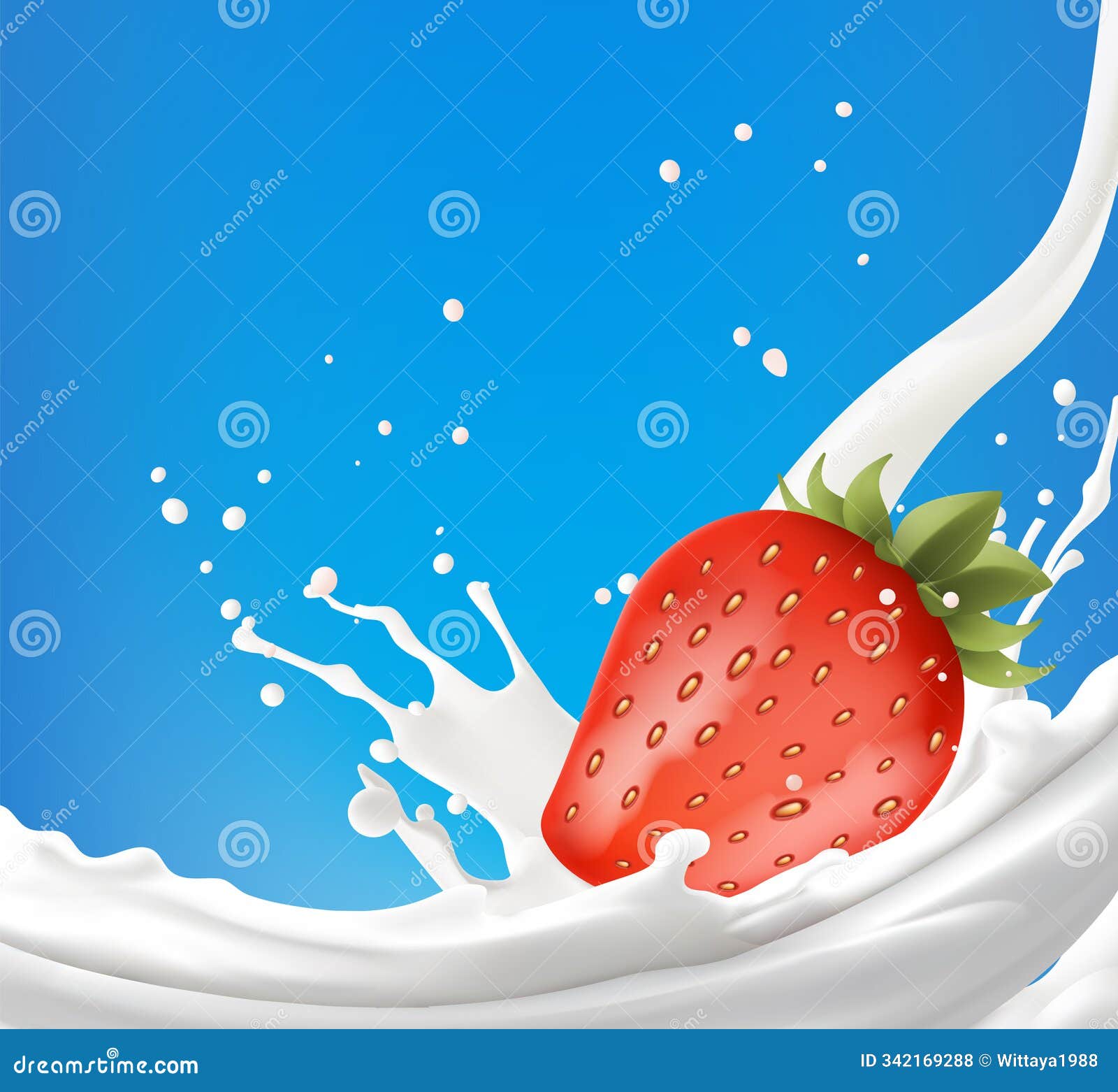 Realistic Strawberry in a Splash Milk, Gradient Wes Stock Vector ...