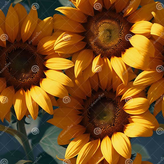 Realistic Style Natural Sunflowers Seamless Pattern Stock Illustration ...